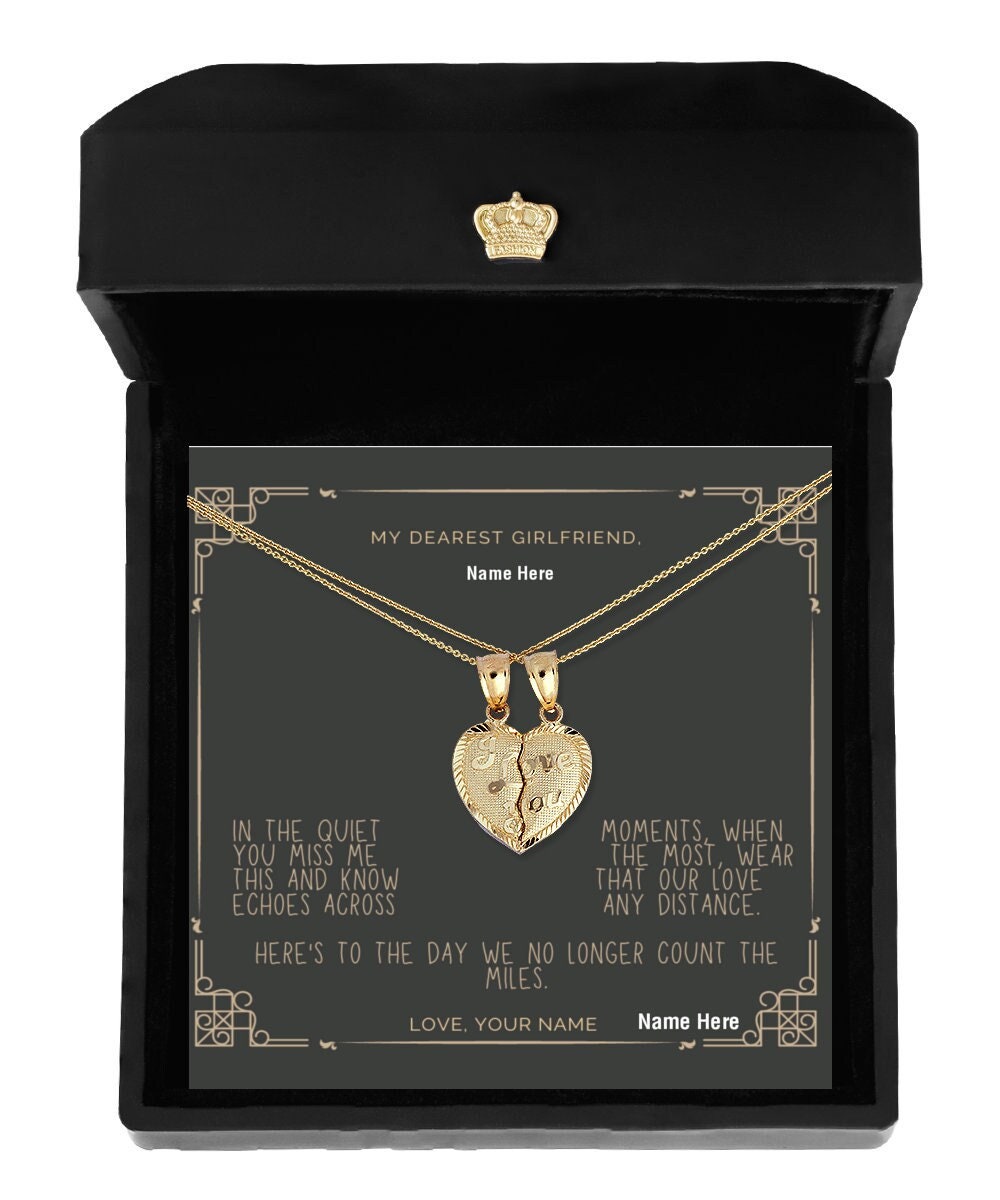 Two Piece Heart Necklace, Gold Breakable Heart Pendant, Couples Jewelry ...