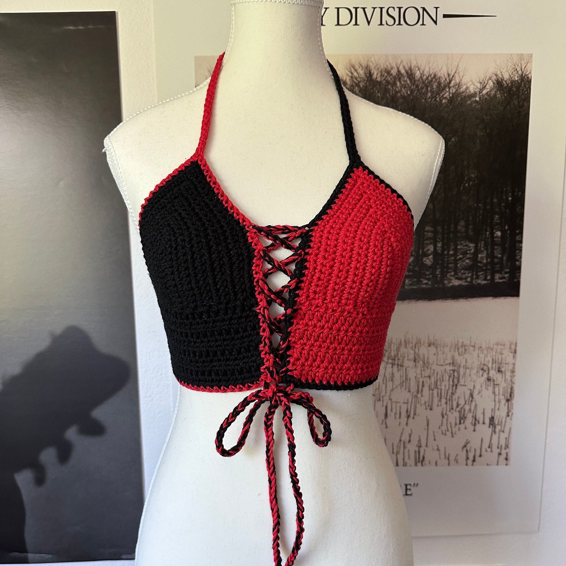 Two-toned Crochet Top, Goth, Crop Top, Alternative Festival Bralette ...