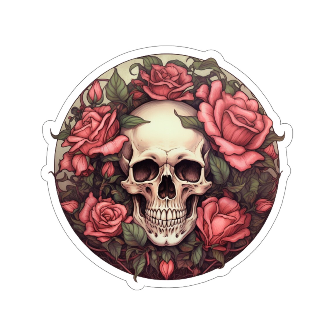 Skull & Roses Sticker / Decal , Laptop Sticker , Vinyl Skull Trippy ...