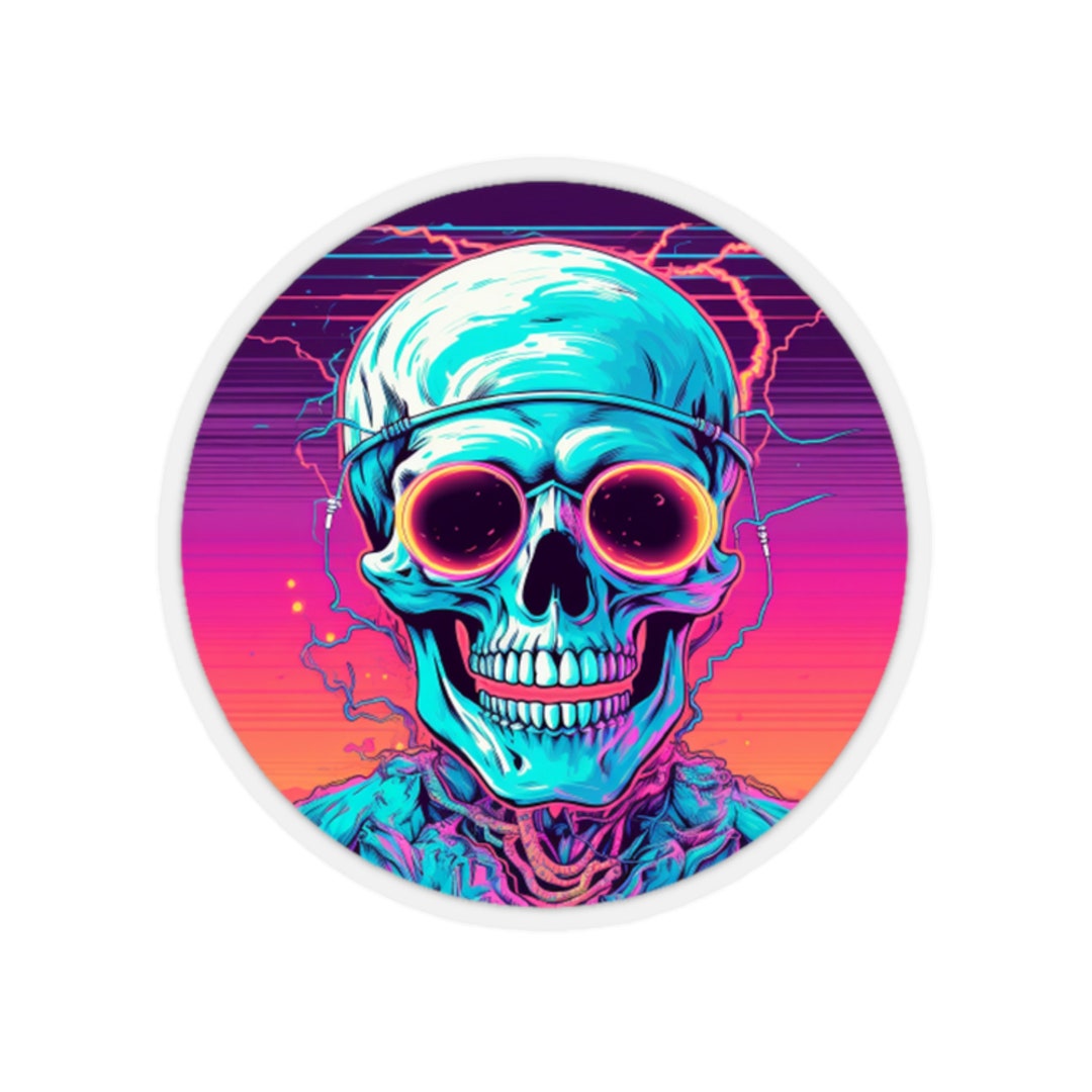 Synth-wave Skull Sticker - Etsy