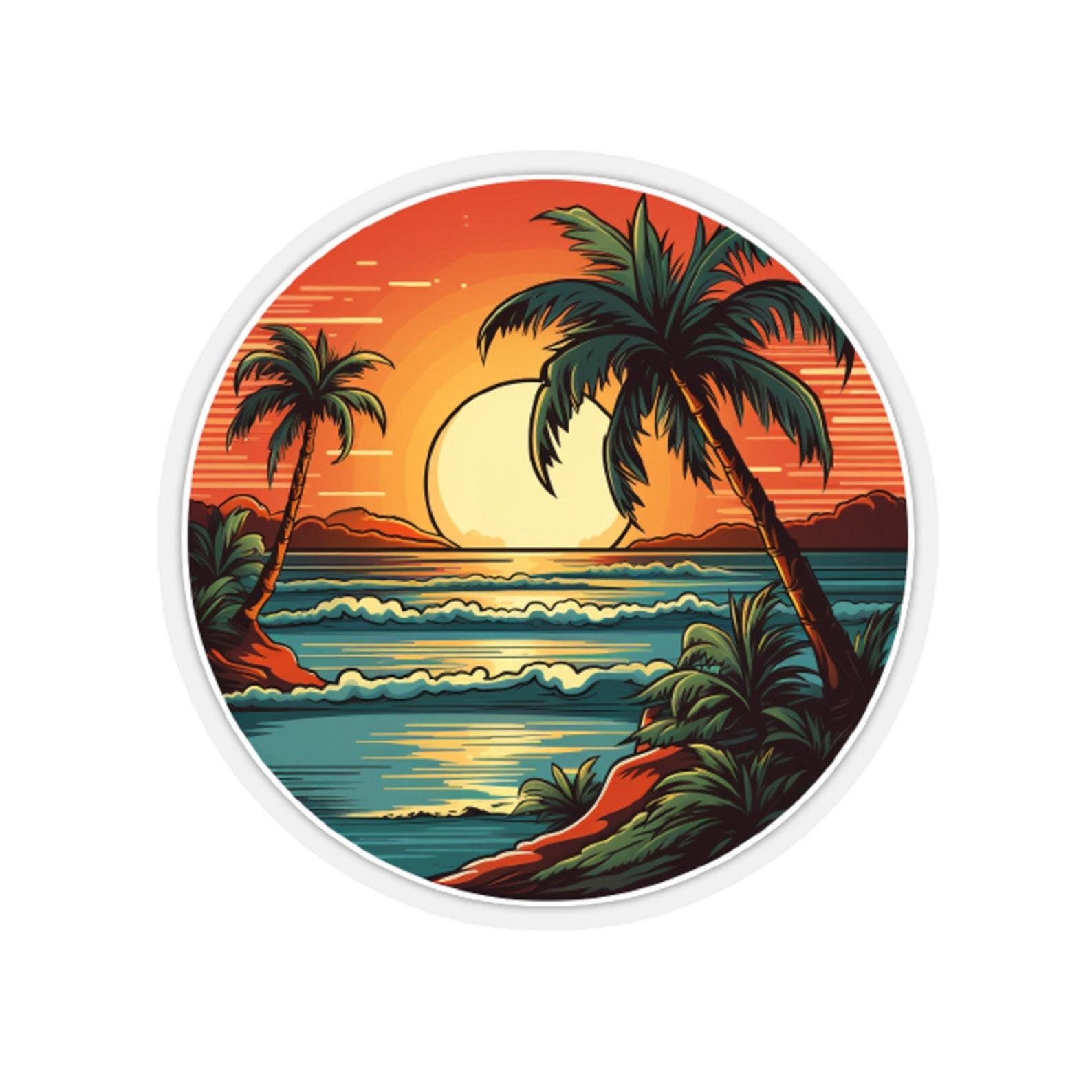 Palm Tree Sunset Sticker / Decal , Sunset , Beach Scene Sticker ...