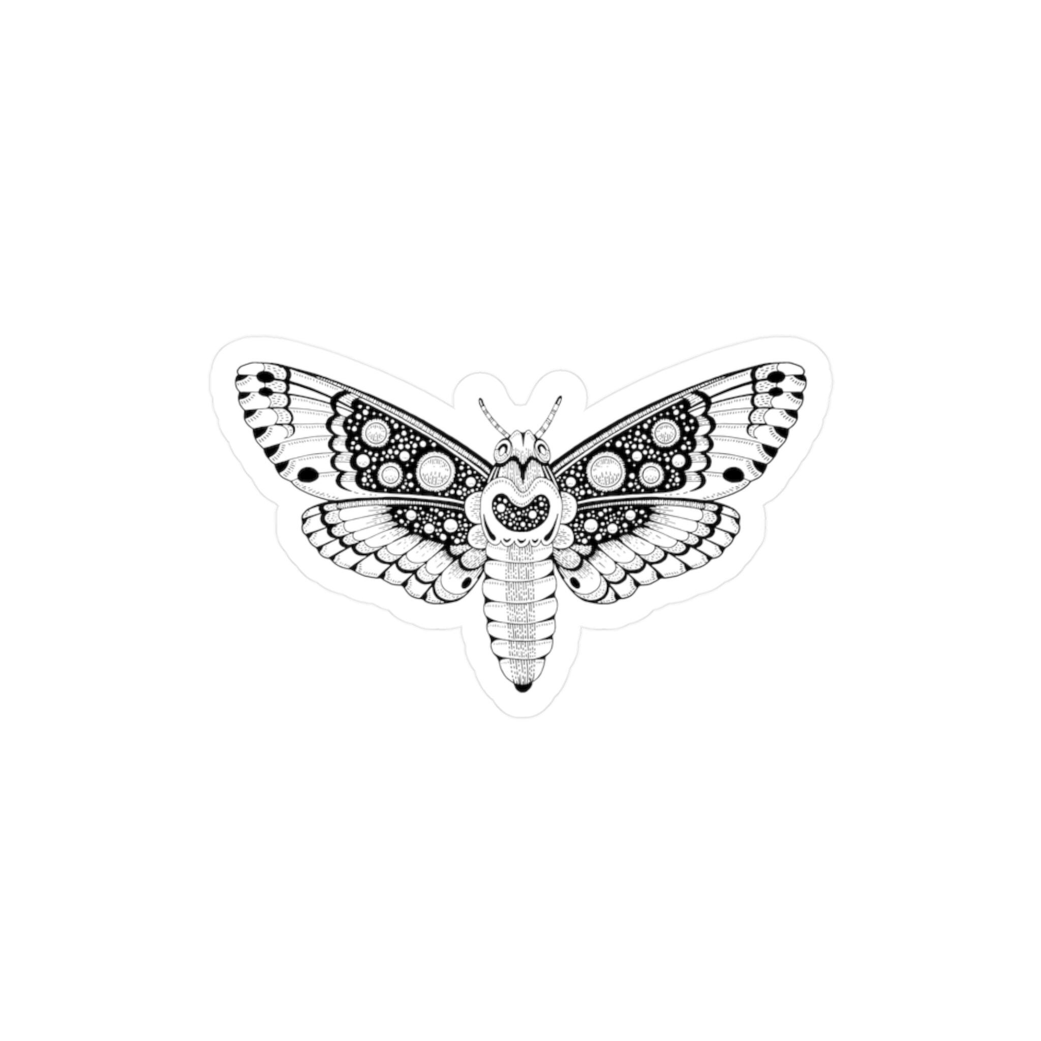 Moth Decal, Black and White Trippy Sticker, Vinyl Laptop Sticker ...
