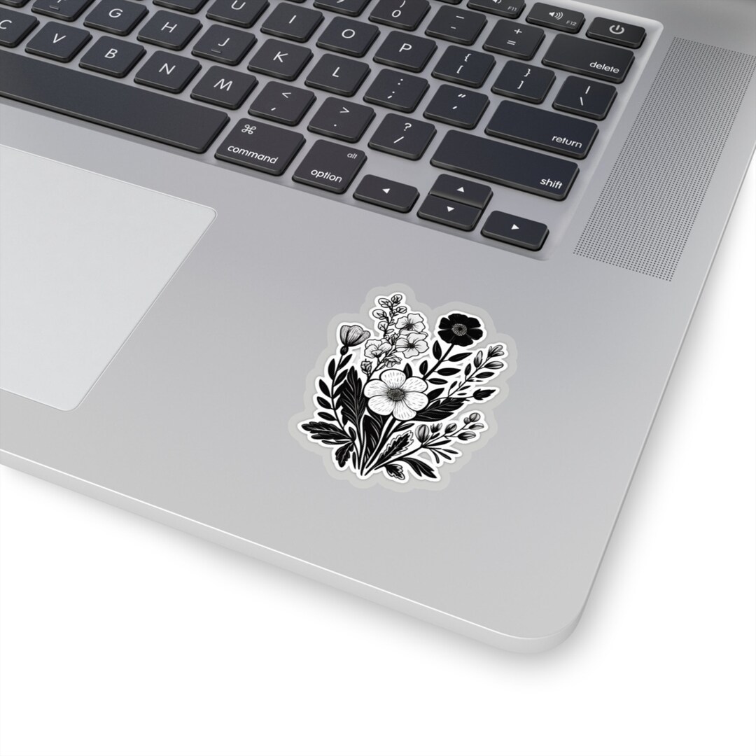 Black and White Flowers Sticker / Decal , Flower Pattern Sticker ...