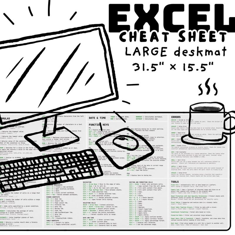 Excel Cheat Sheet Desk Mat - Etsy