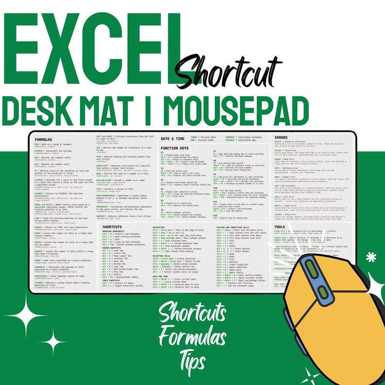Excel Shortcut Desk Mat Excel Super Shortcuts Mouse Pad, Desk Mat ...