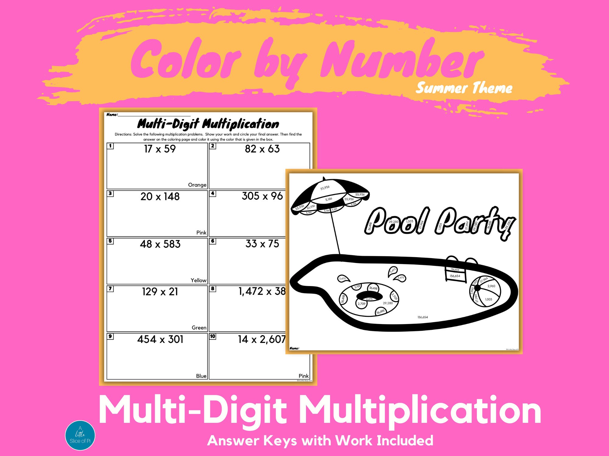 Color by Number Multiplication Multi-digit Multiplication Summer Math ...