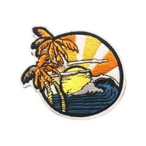 Beach Sunset With Palm Trees Iron on Patch Embroidered Sew on Applique ...