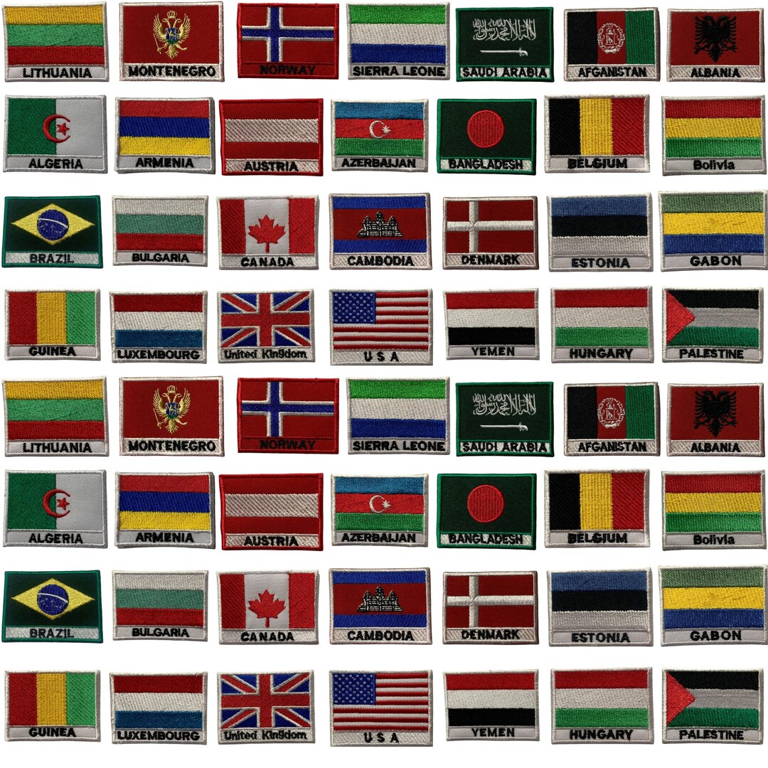 International Country Flag With Name Iron on Patch Embroidered Sew on ...
