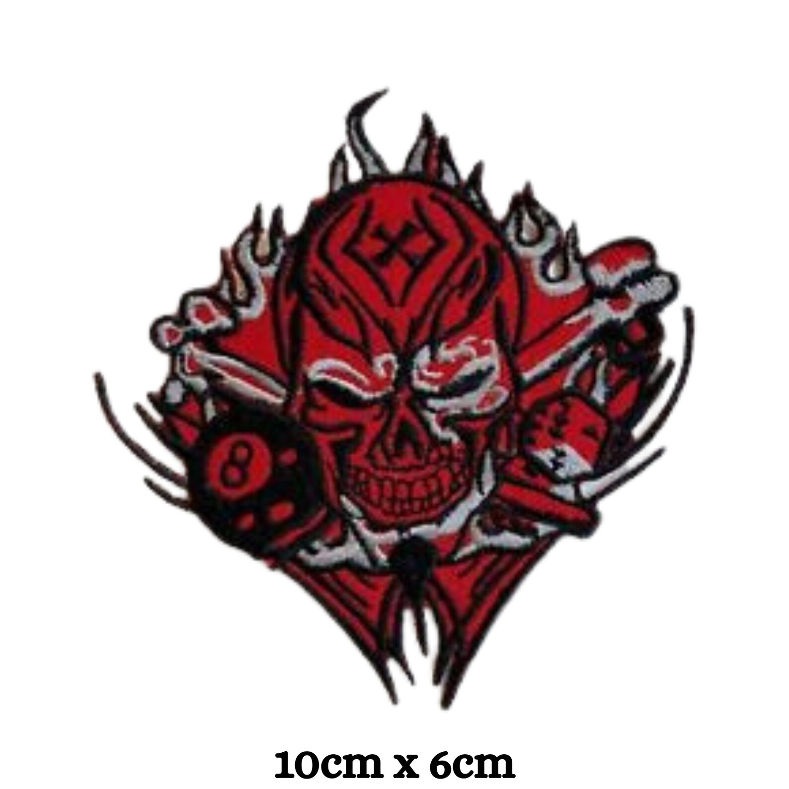 Skull 8 Ball Dice Tattoo Biker Jacket Iron on Patch Embroidered Sew on ...