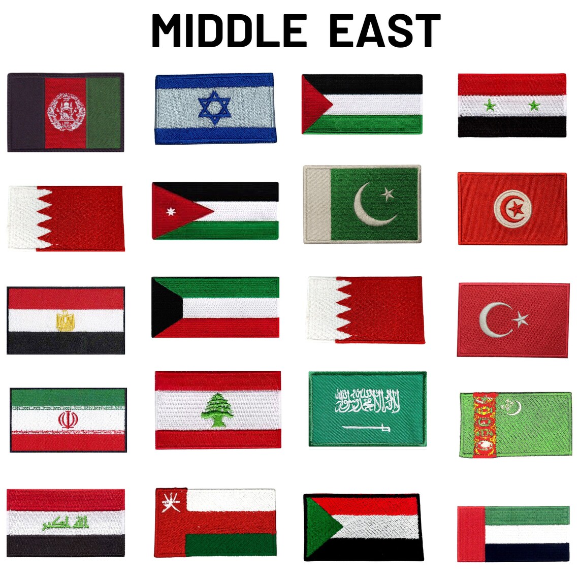 Middle East International Country Flag Iron on Patch Embroidered Sew on ...