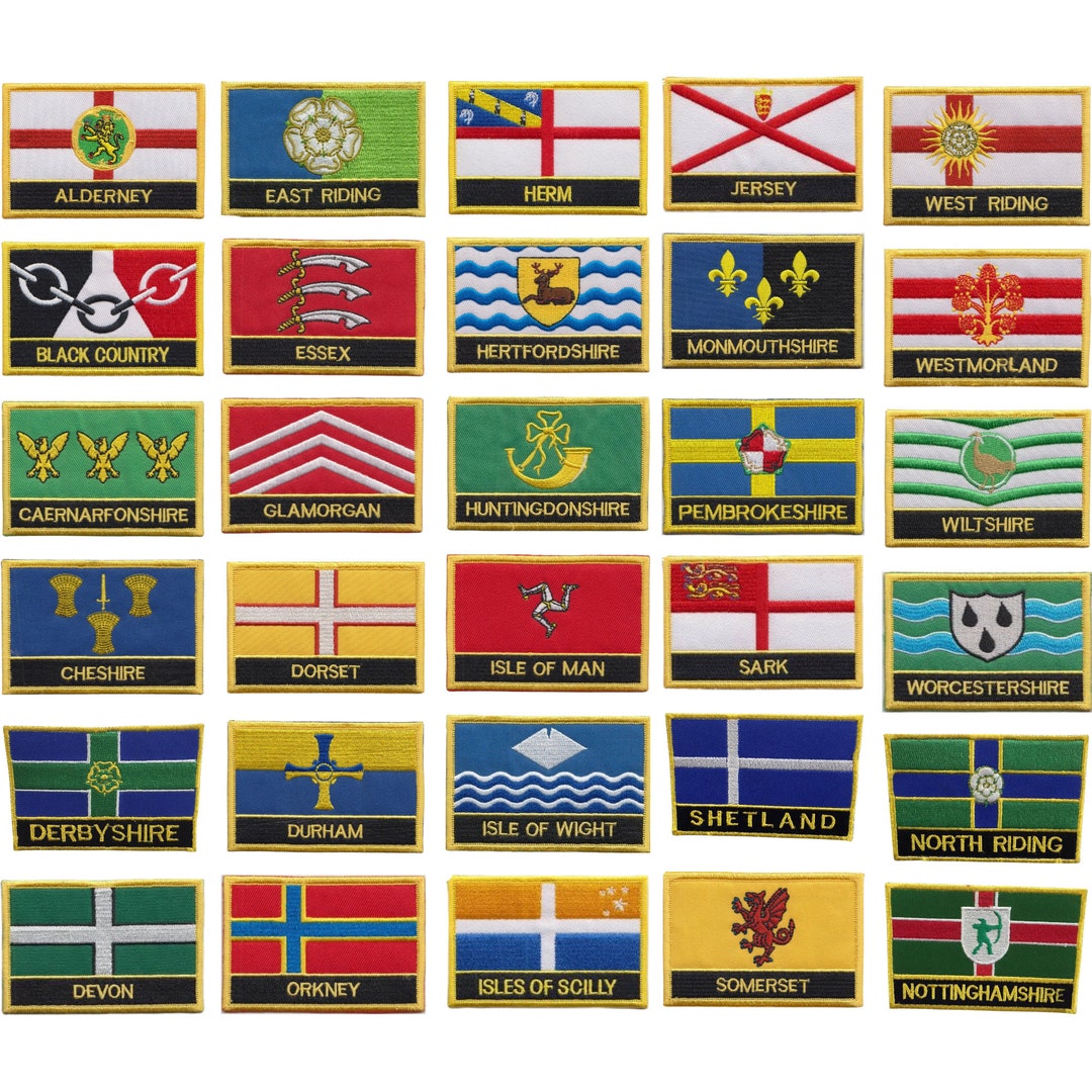UK National County Flag Iron on Patch Embroidered Sew on Applique Badge ...
