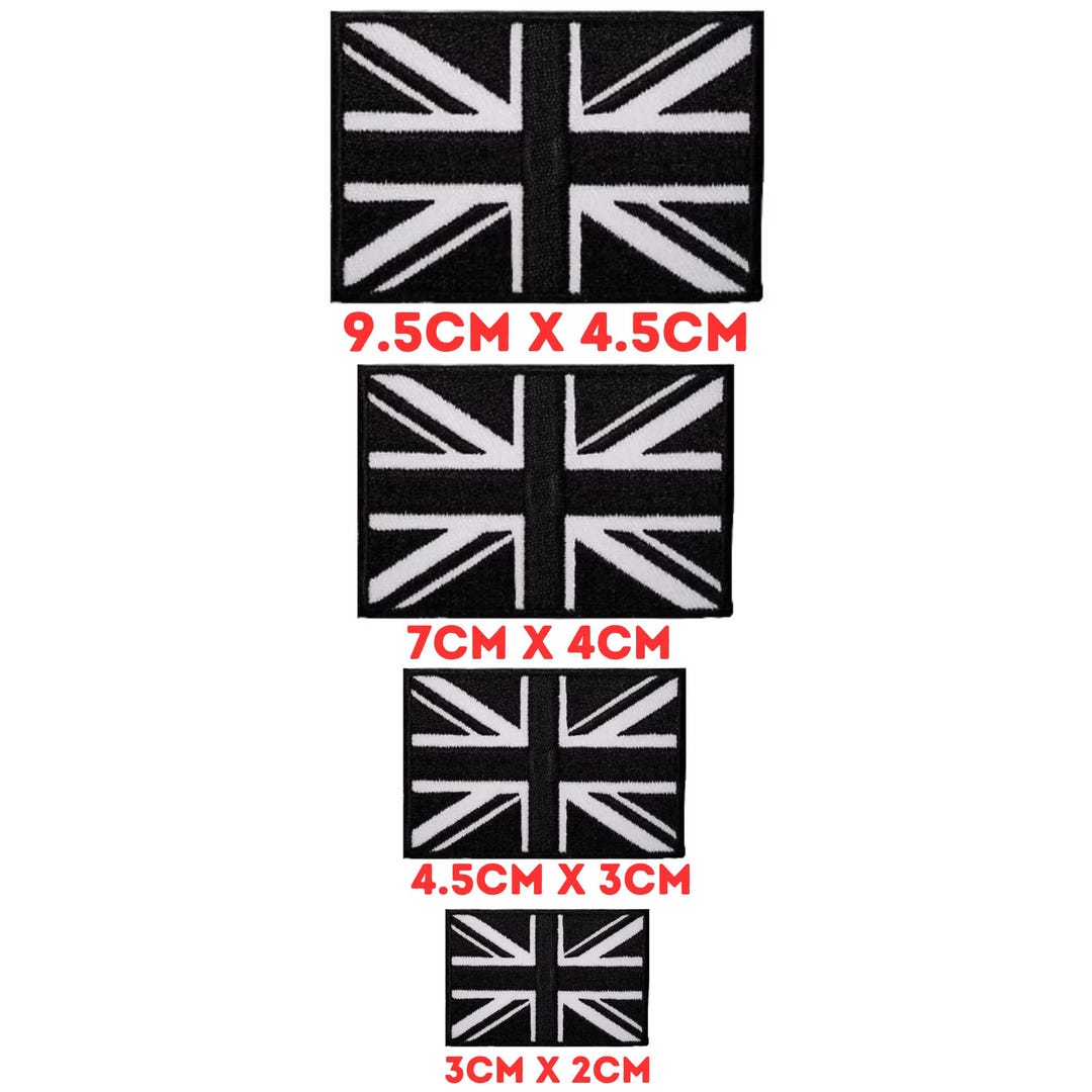 Black Union Jack National Country Flag Different Sizes Iron on Patch ...