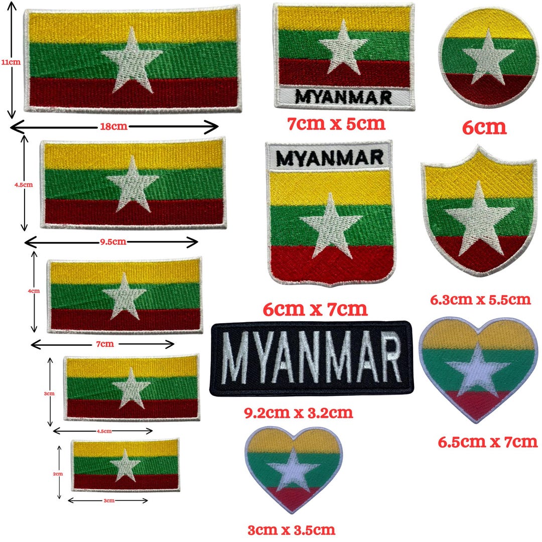 Myanmar National Country Different Flags Iron on Patch Embroidered Sew ...