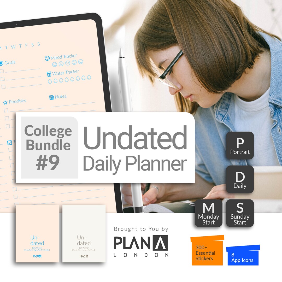 Undated Daily Digital Planner College Bundle 9 Portrait - Etsy