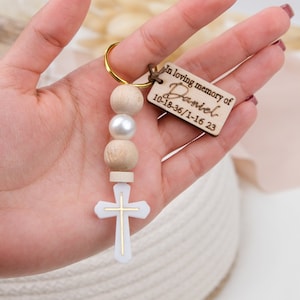 Personalized Mini Keychain Funeral Favors, Memorial Service Cross ...