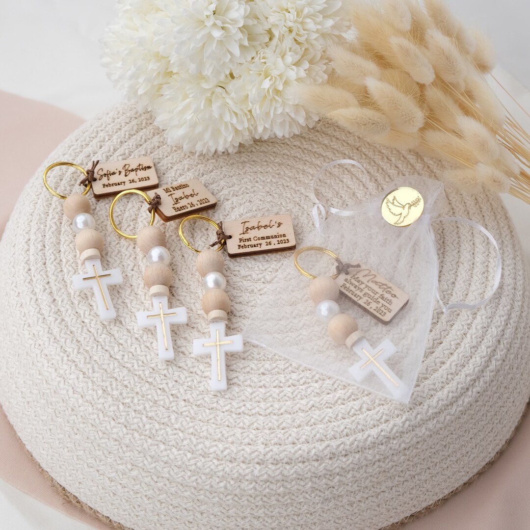 Baptism Cross Favors for Guests, Personalized Mini Keychain Favor ...