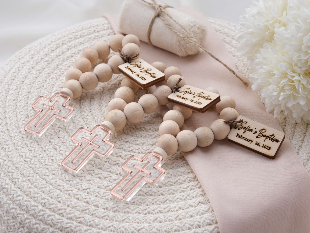 Christening Guest Favors, Personalized Mini Wooden Rosary Favor Baptism ...
