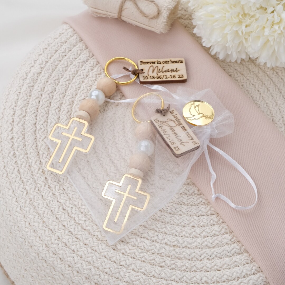 Custom Memorial Keychain Favors, Personalized Cross Funeral Keepsakes ...