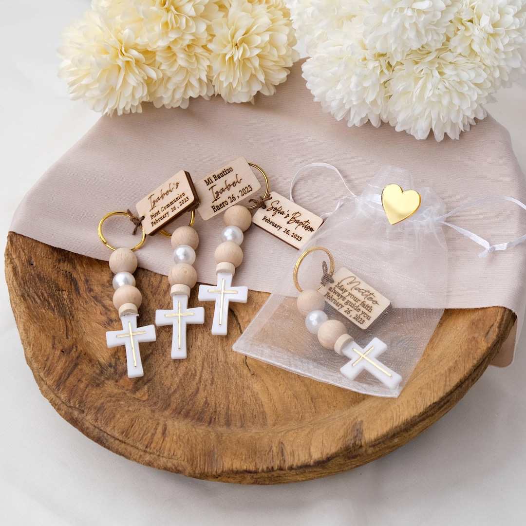 Personalized Cross Keychain Favors for First Communion, Baptism Favors ...