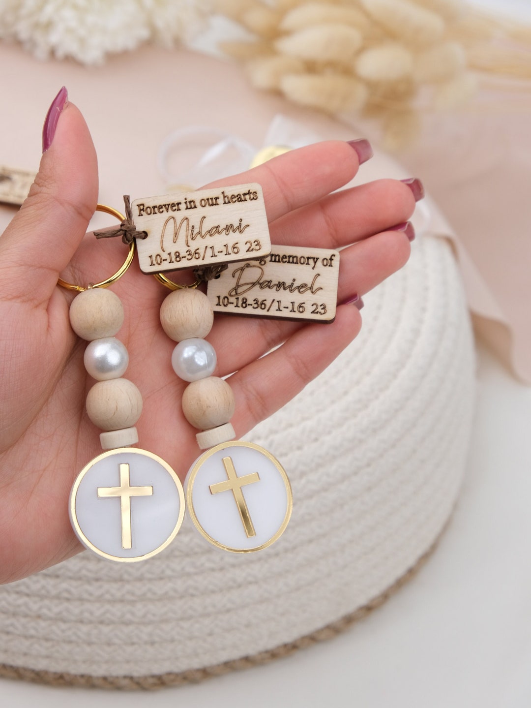 Personalized Funeral Keychain Favors, Cross Memorial Service Gifts ...