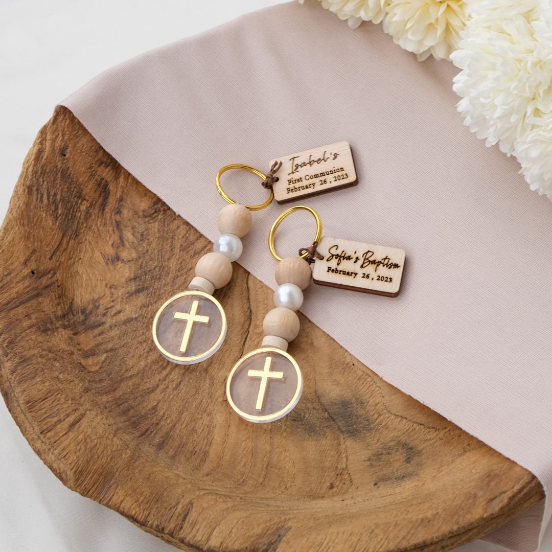 Personalized Baptism Cross Favors for Guests, Mini Keychain Favor ...