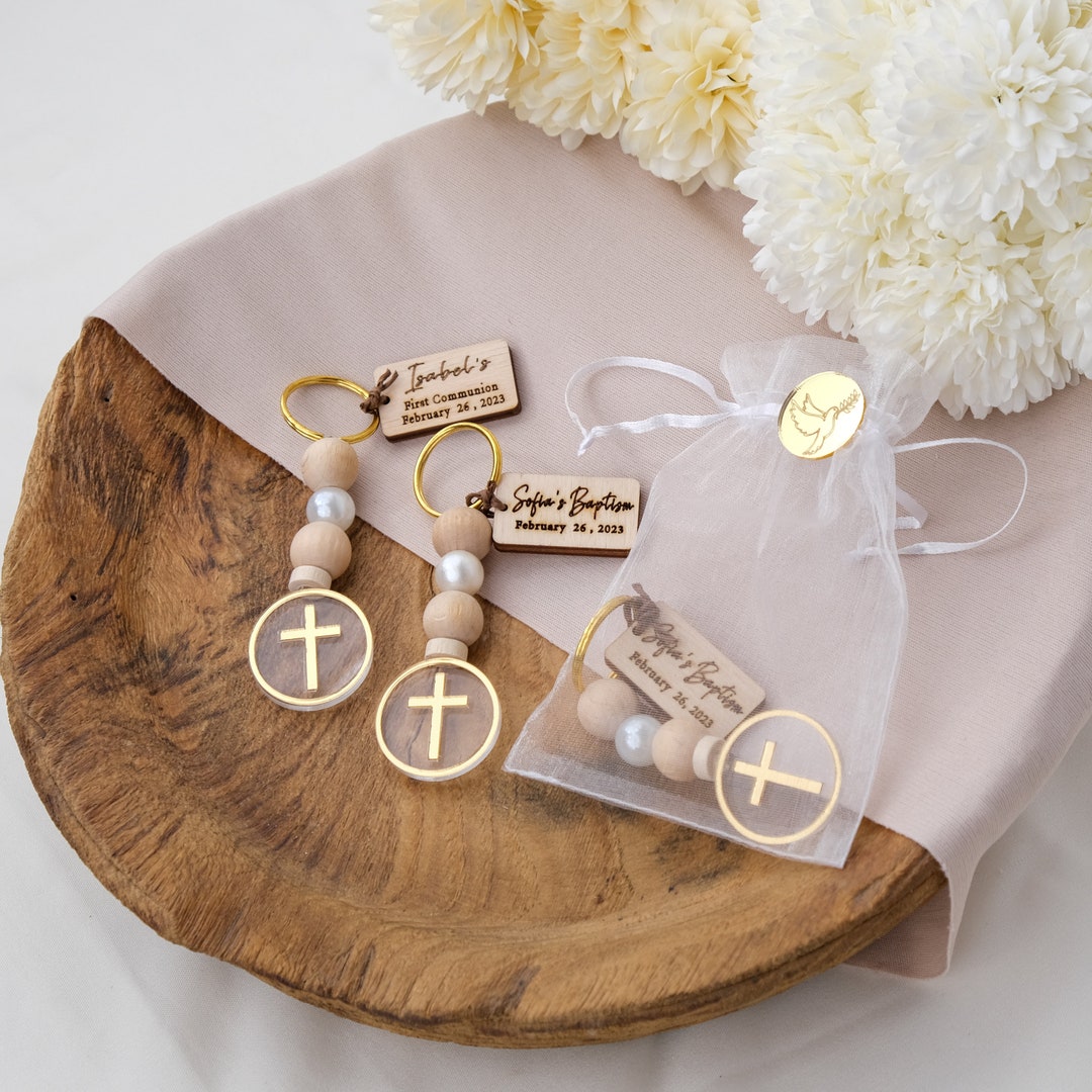 Personalized Baptism Cross Favors for Guests, Mini Keychain Favor ...