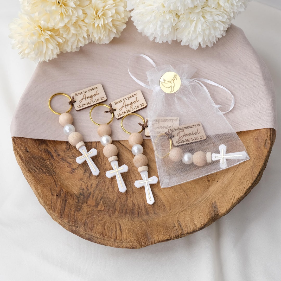 Personalized Mini Keychain Funeral Favors, Memorial Service Cross ...