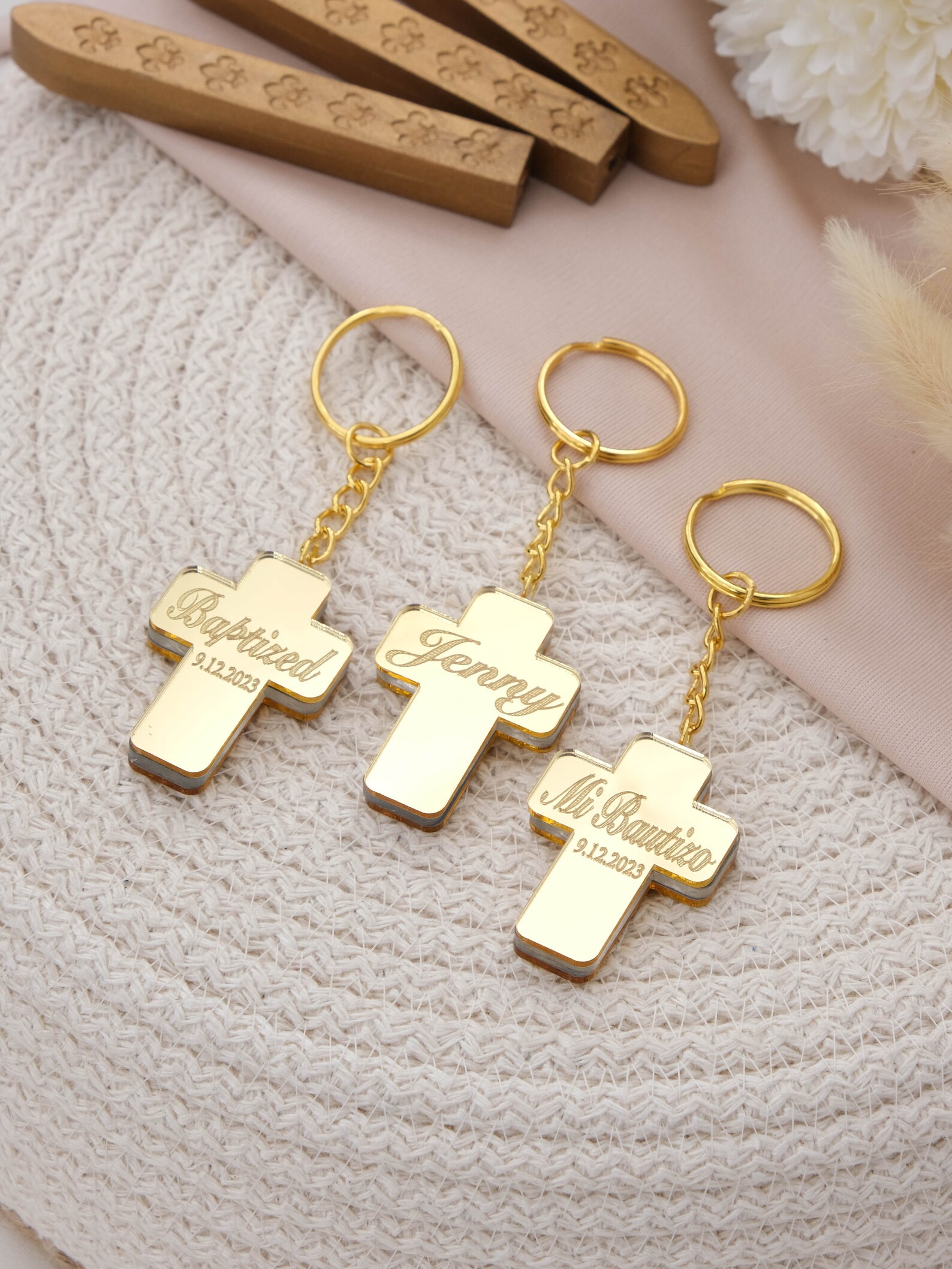 Christening Favors With Personalized Cross Keychain Baptism - Etsy