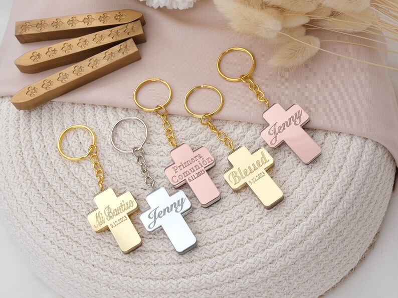 Christening Favors With Personalized Cross Keychain Baptism - Etsy