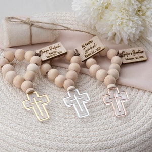 Christening Guest Favors, Personalized Mini Wooden Rosary Favor Baptism ...