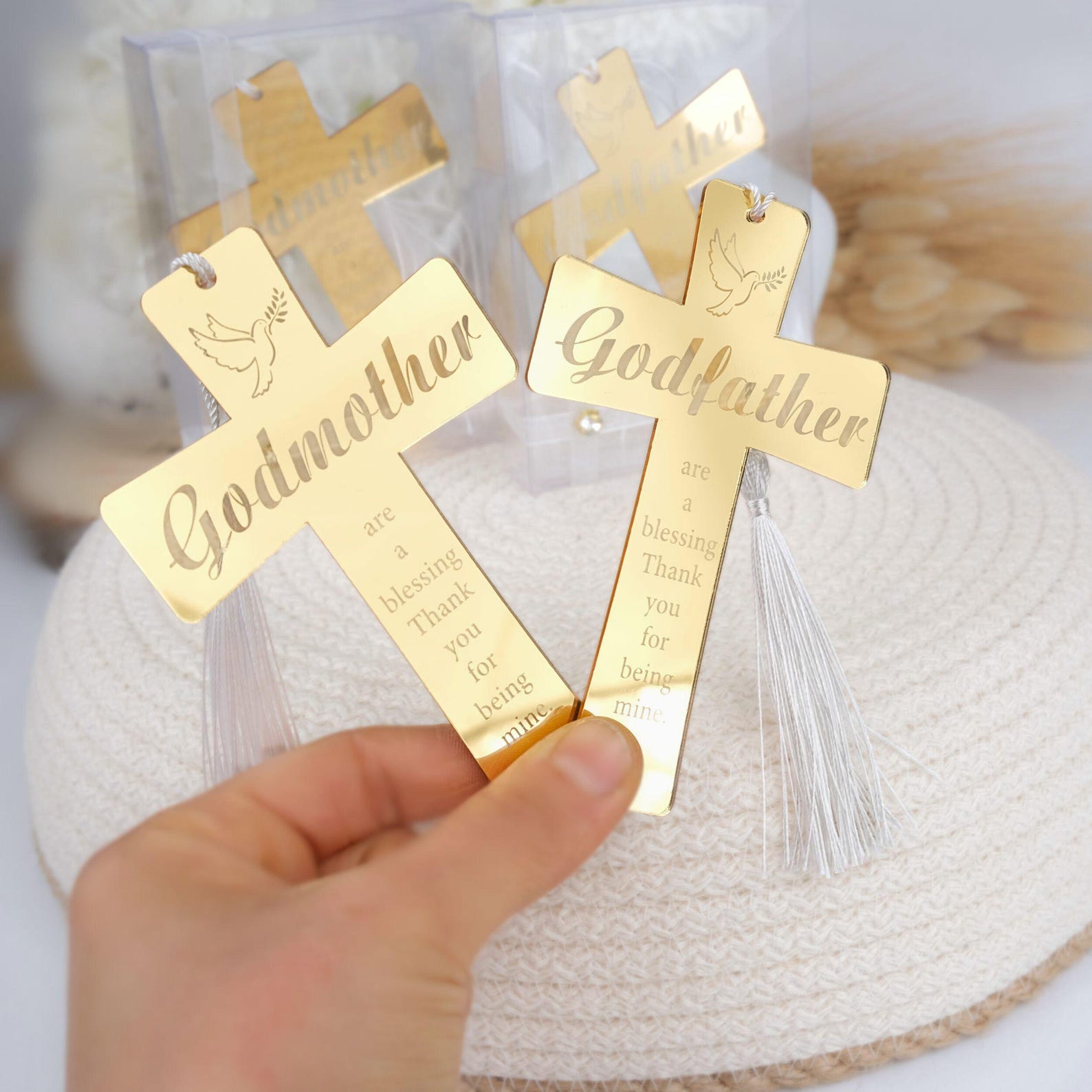 Godmother & Godfather Gift Set With Box – Gold Acrylic Cross With ...