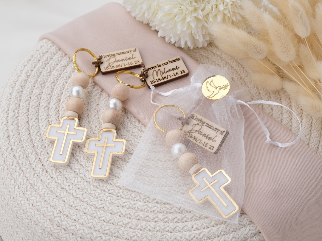 Personalized Funeral Keychain Favors, Cross Memorial Service Gifts ...