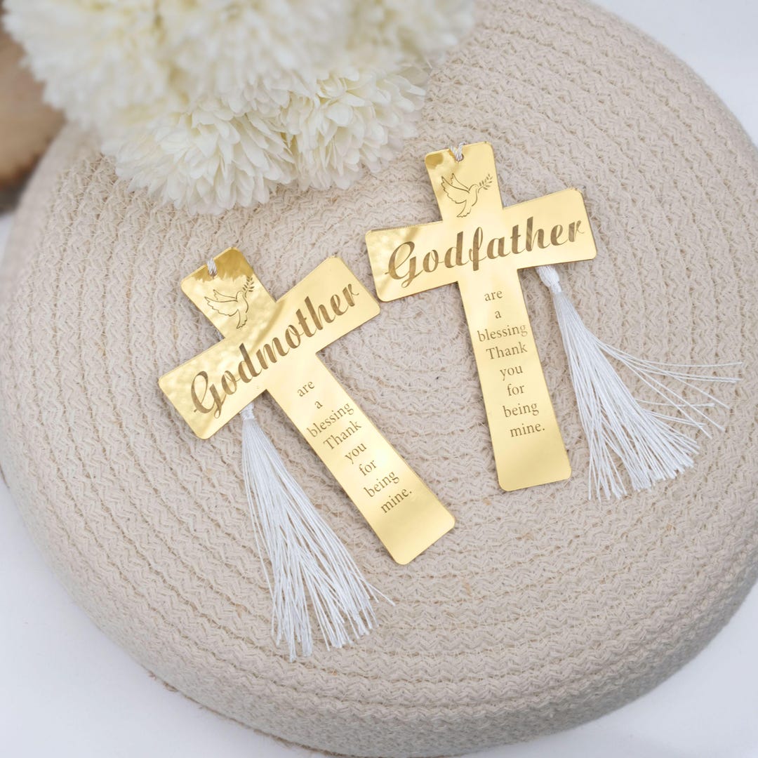 Godmother & Godfather Gift Set With Box – Gold Acrylic Cross With ...