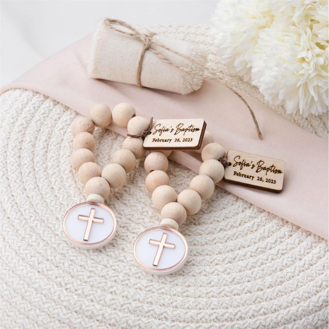 Personalized Mini Wooden Rosary Favors, Baptism Christening Keepsakes ...