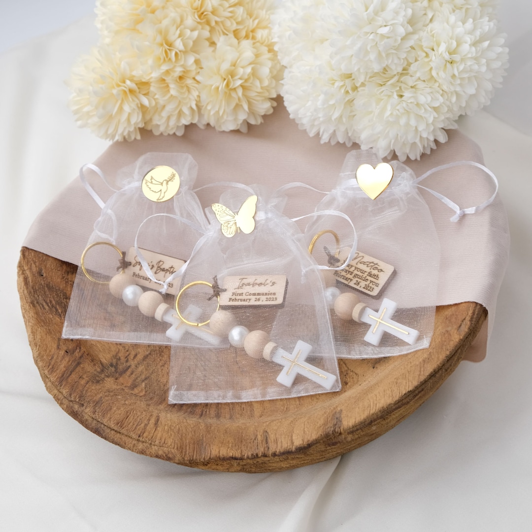 Baptism Cross Favors for Guests, Personalized Mini Keychain Favor ...