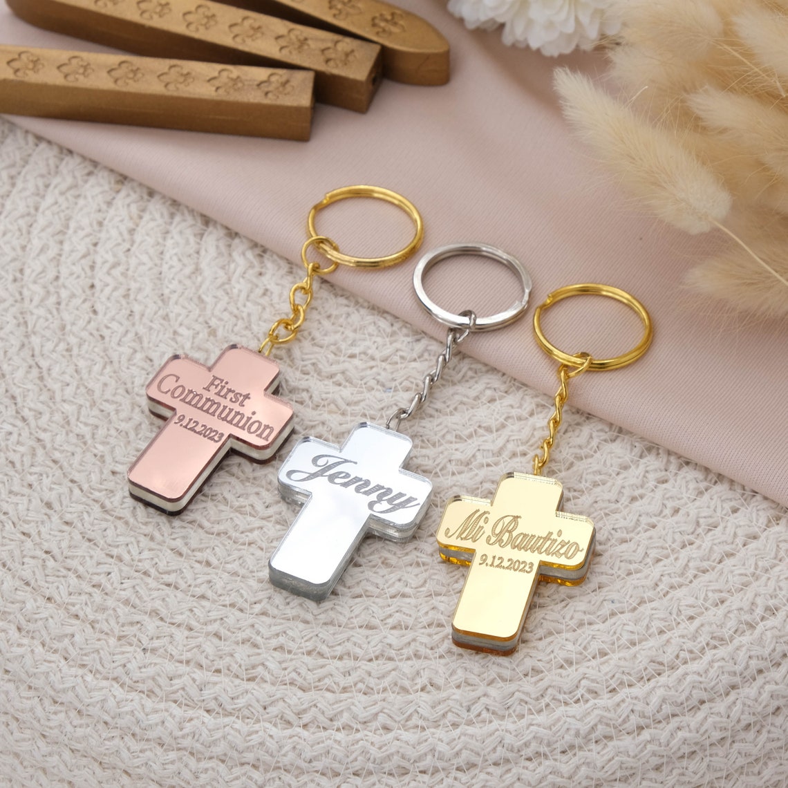 Christening Favors With Personalized Cross Keychain Baptism - Etsy