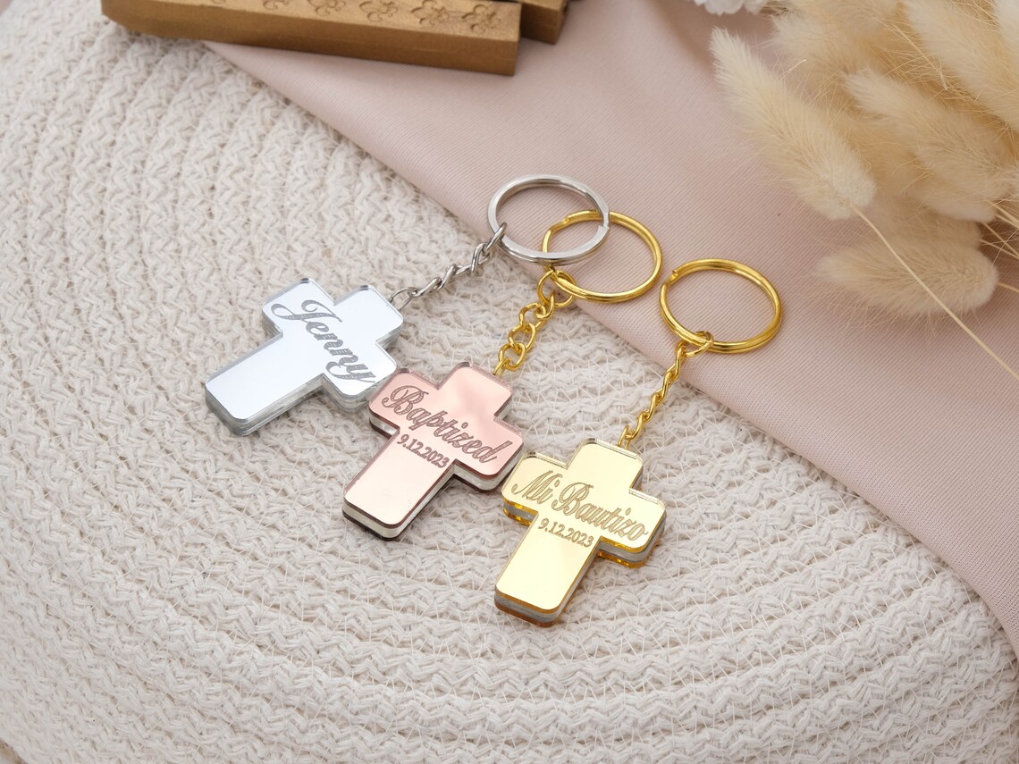 Christening Favors With Personalized Cross Keychain Baptism - Etsy