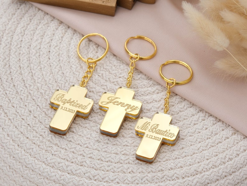 Christening Favors With Personalized Cross Keychain Baptism - Etsy