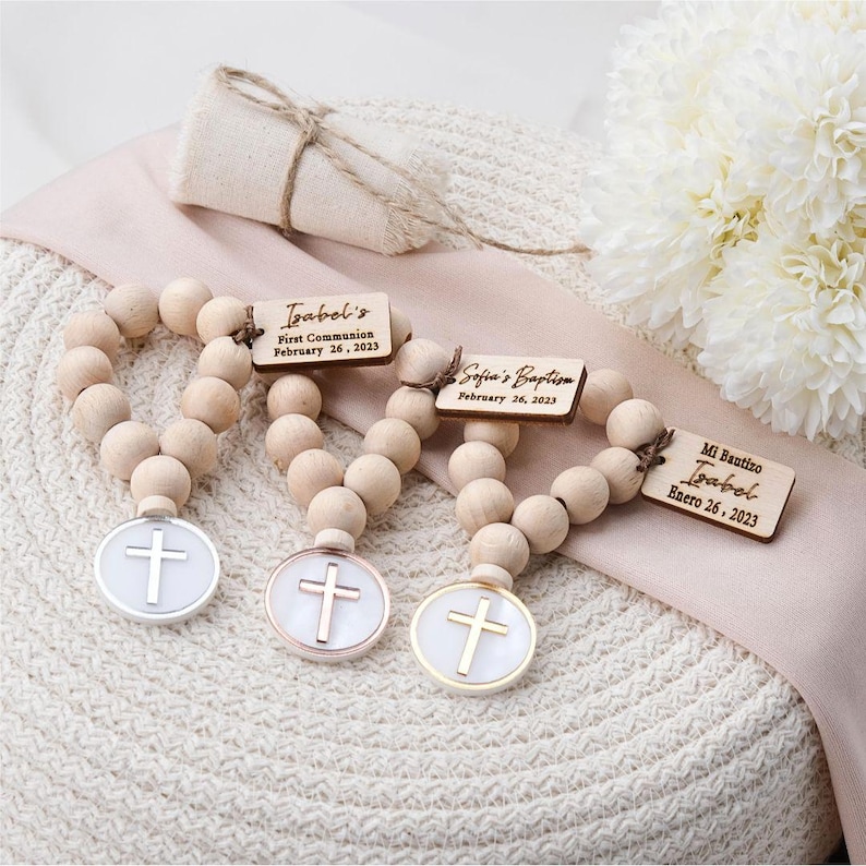 Personalized Mini Wooden Rosary Favors, Baptism Christening Keepsakes ...