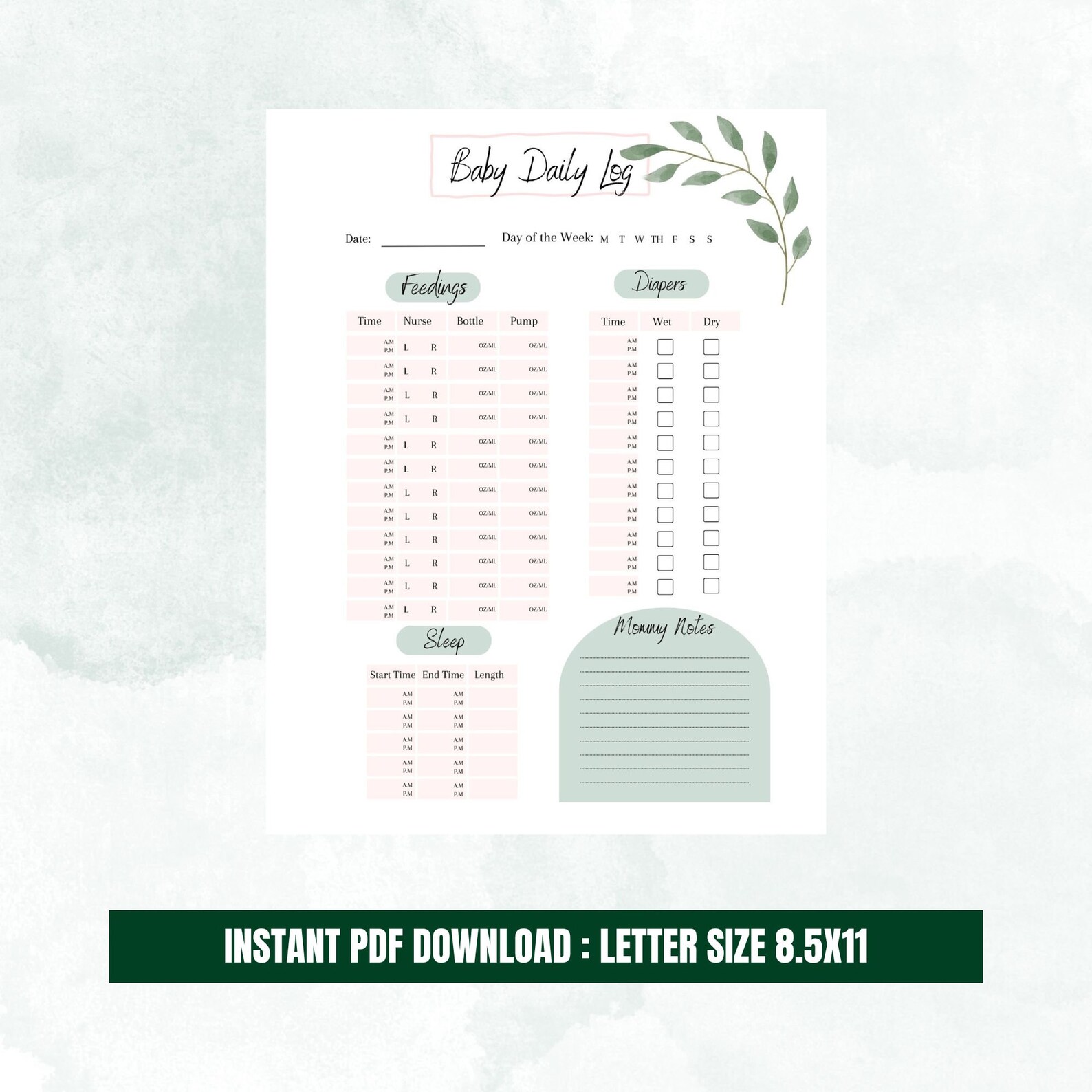Baby Daily Log, Printable Baby Daily Log, Printable Baby Tracker ...
