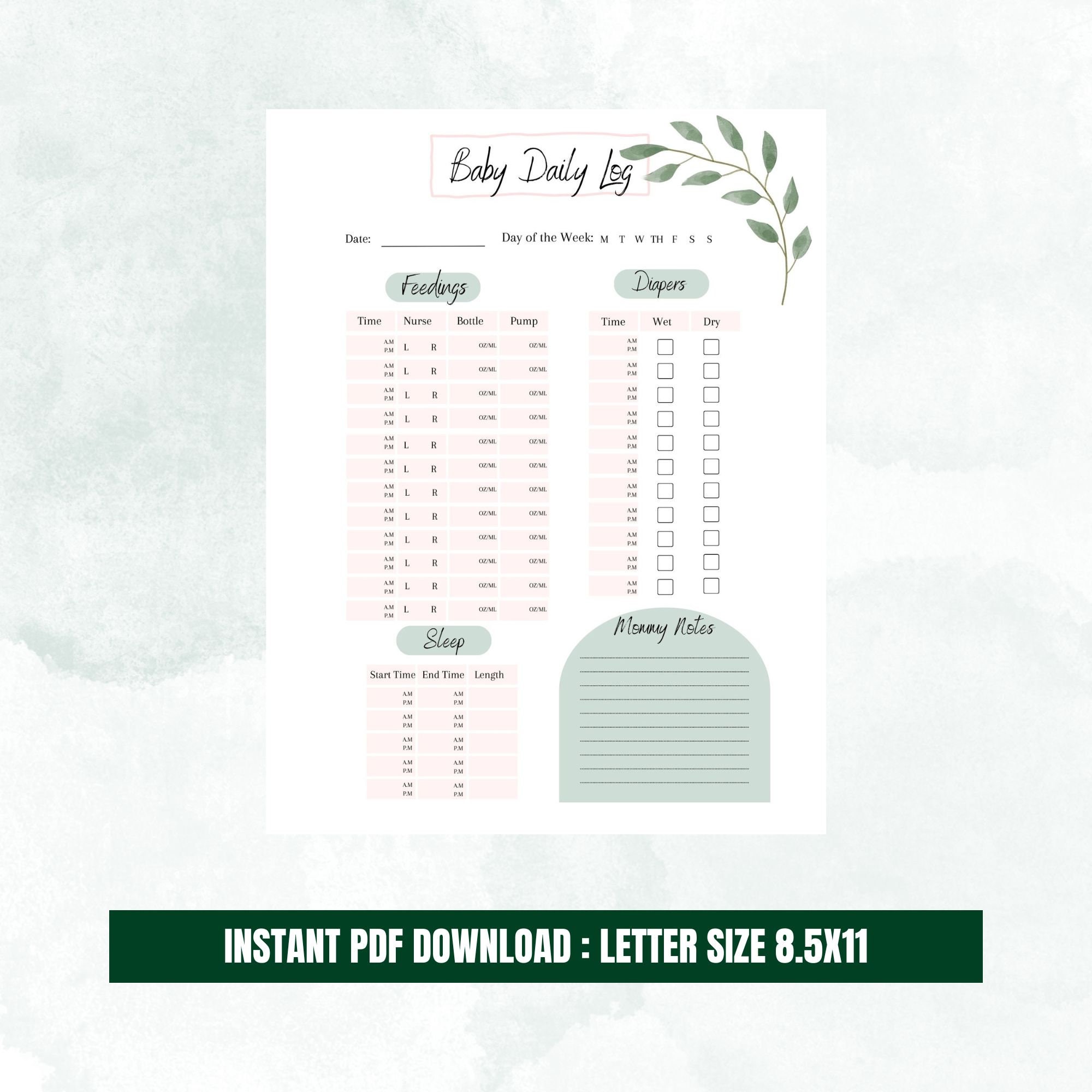 Baby Daily Log, Printable Baby Daily Log, Printable Baby Tracker ...