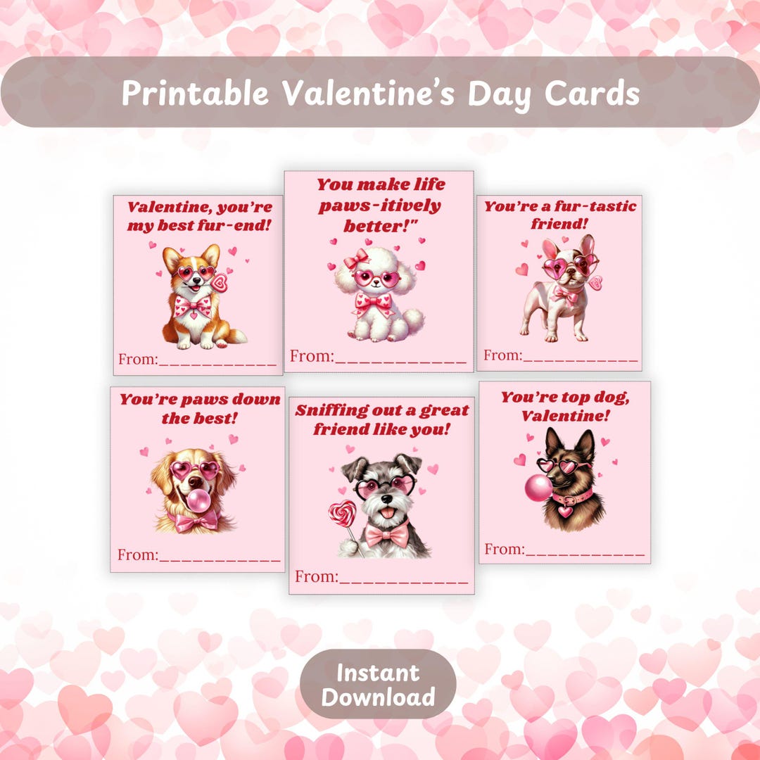 Printable Valentine's Day Cards, Dog Valentine Cards, Classroom ...