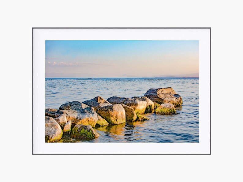 Big Stones in the Lake Shore. Huge Stones and the Sea Beach. Relaxation ...