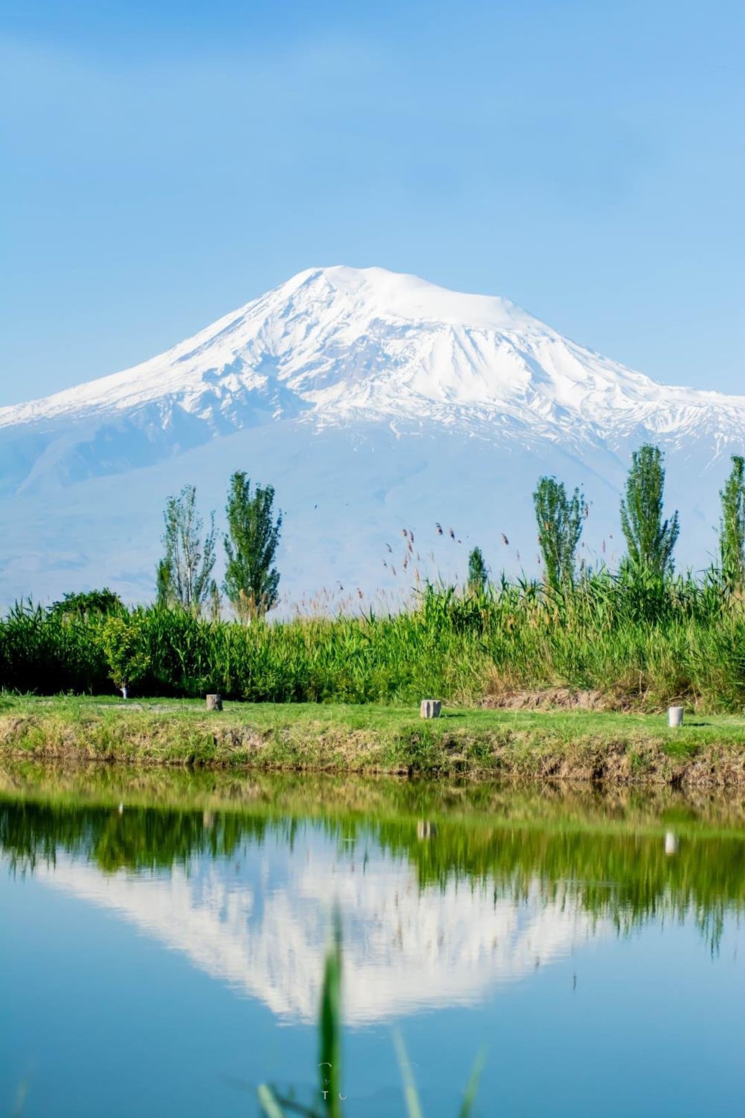 Mount Ararat and River. Beautiful Natural Landscape. Lake and Mountain ...