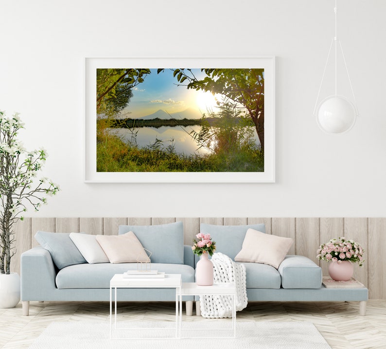 Nature Landscape. Lake and Mount Ararat. River Picture. Beautiful ...