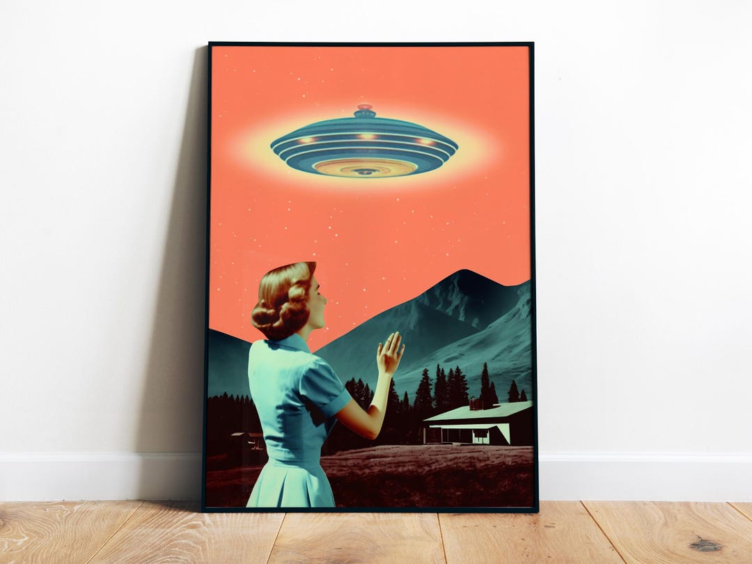 UFO Abduction Art Alien Art Print UFO Wall Decor Vintage Sci Fi Poster ...