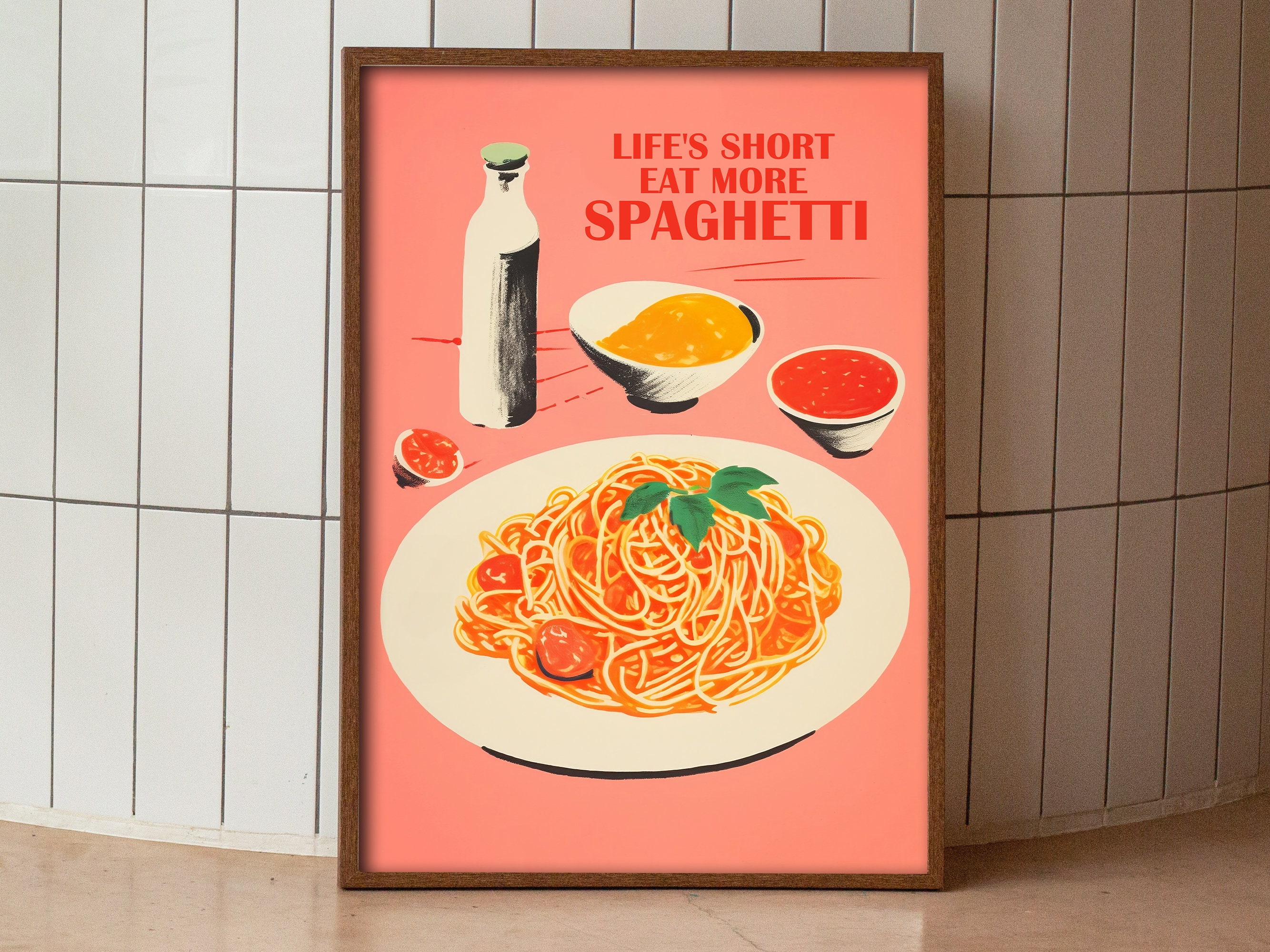 Retro Food Print Spaghetti Wall Print Retro Kitchen Wall Decor Digital ...