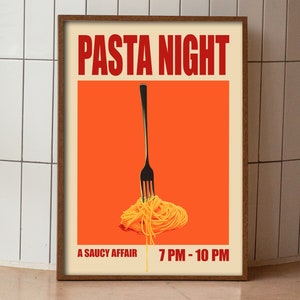 Pasta Night Print Retro Food Art Mid Century Modern Print Kitchen Wall ...
