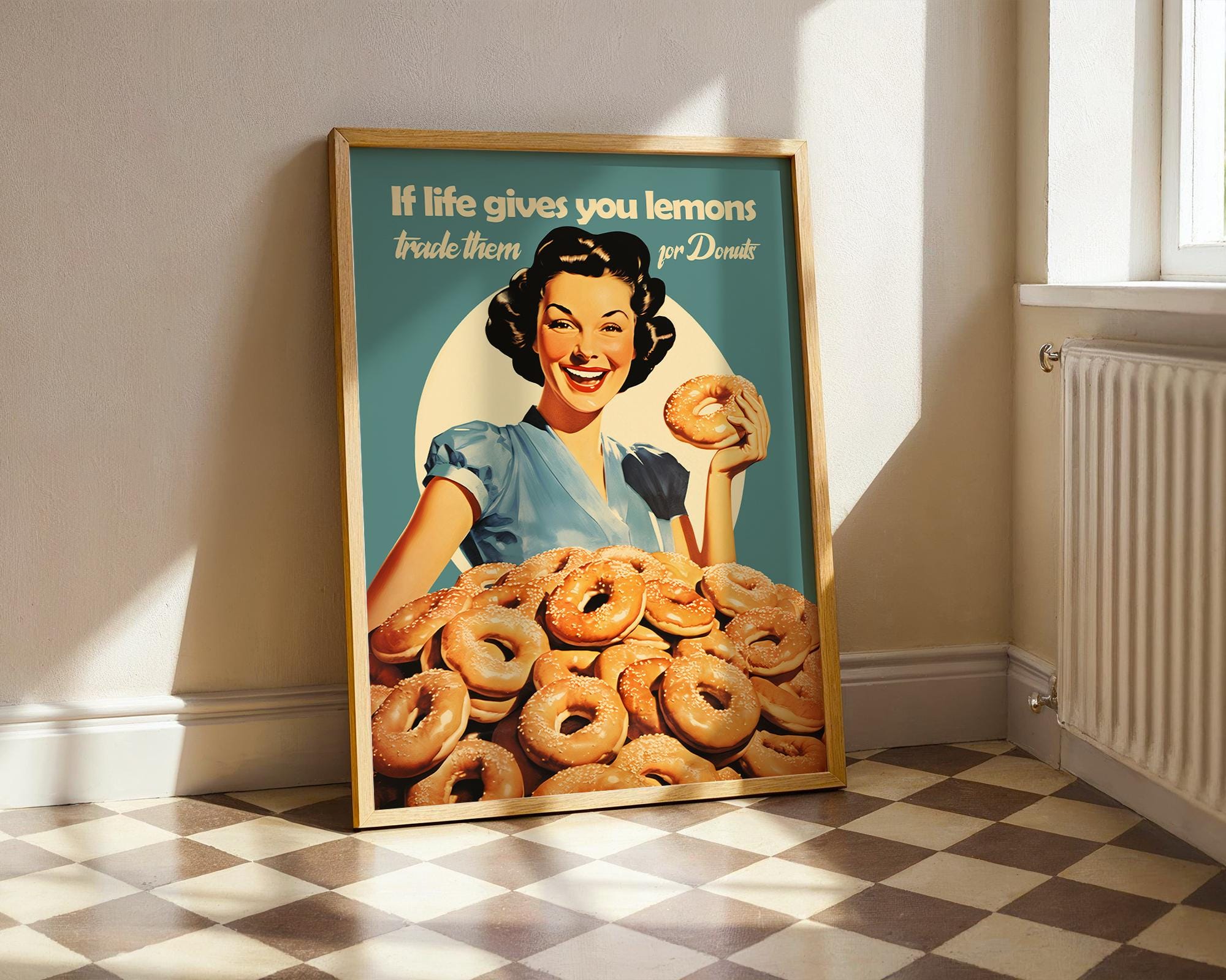 Retro Kitchen Art Print Doughnut Print Cafe Wall Art Donut Poster ...