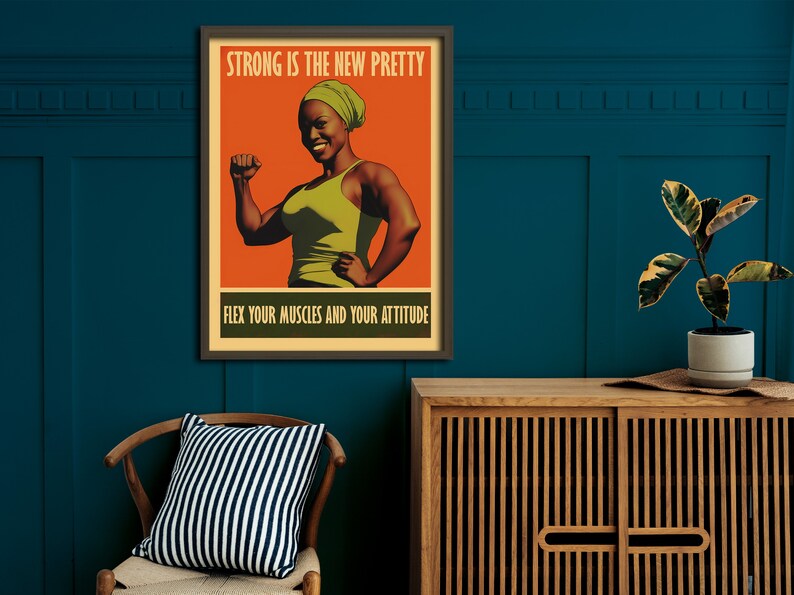 Retro Gym Poster 50s Style Posters Digital Gym Prints Black Woman Print ...